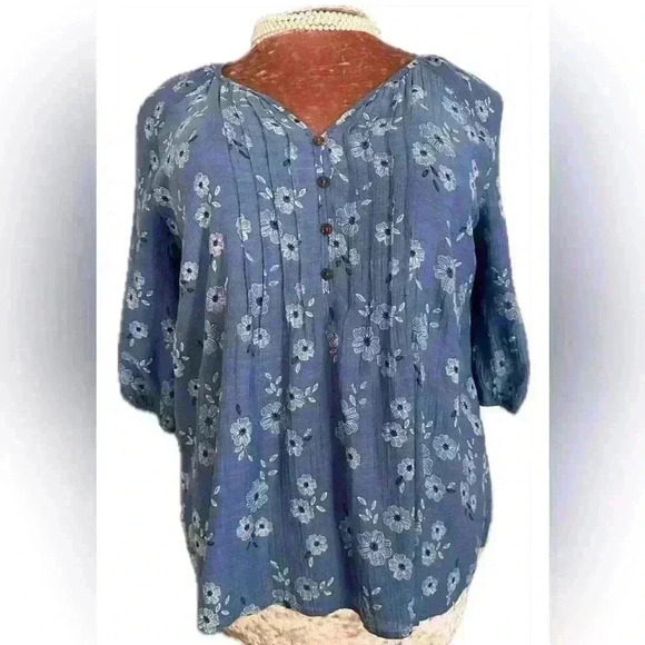 Tops | Siren Lily Plus Size Blue Floral Womens Blouse 35 | Poshmark